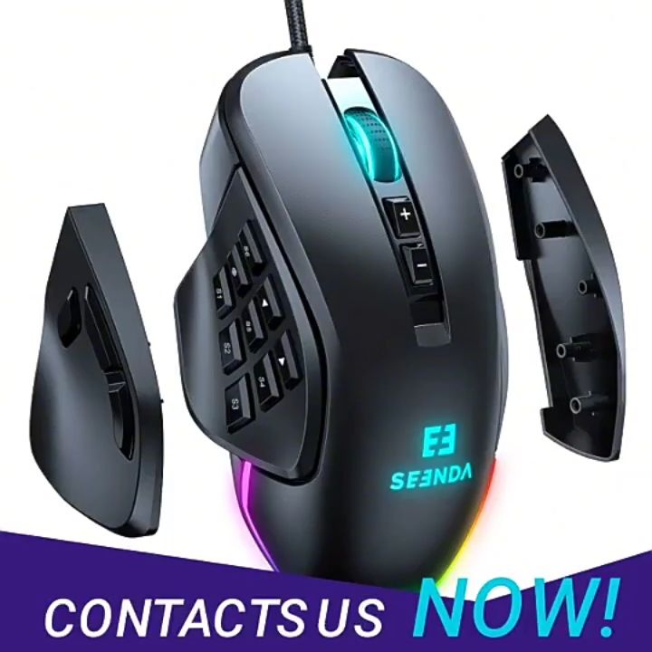 SEENDA MMO Gaming Mouse，with Interchangable Side Plate，Ergonomic Wired ...