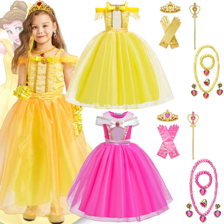 Kid Girls Beauty And The Beast Belle Princess Dress Children Birthday ...