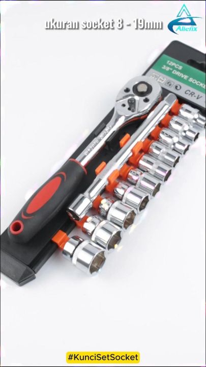Set Kunci Socket Sok Set 12pcs Kunci Sok Wrench 1/2" 10-22mm Rachet ...