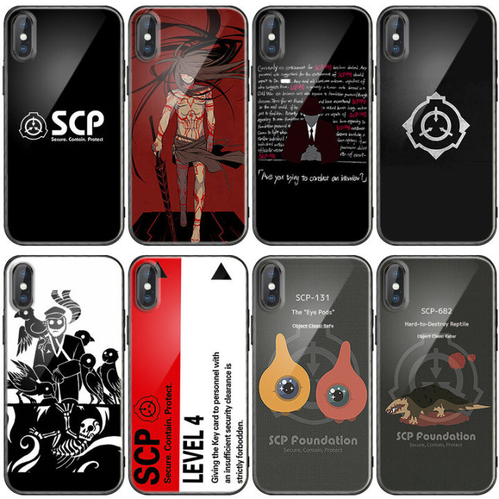 SCP Foundation Anime Cartoon Glass Phone Case for Apple 16 pro Xiaomi ...