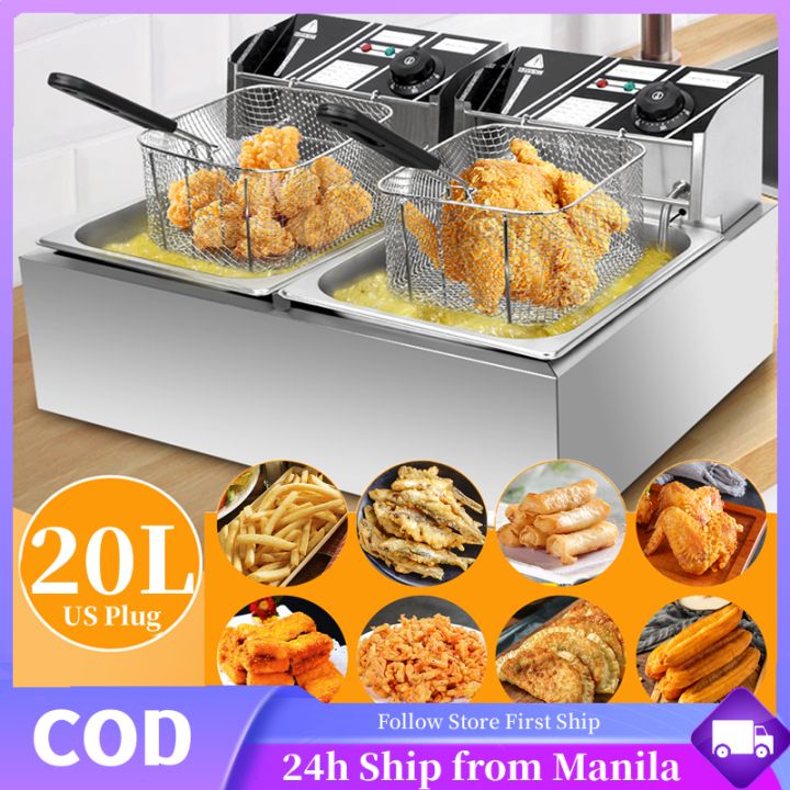 Electric Fryer Double Stainless Steel 20L Commercial Double-cylinder ...
