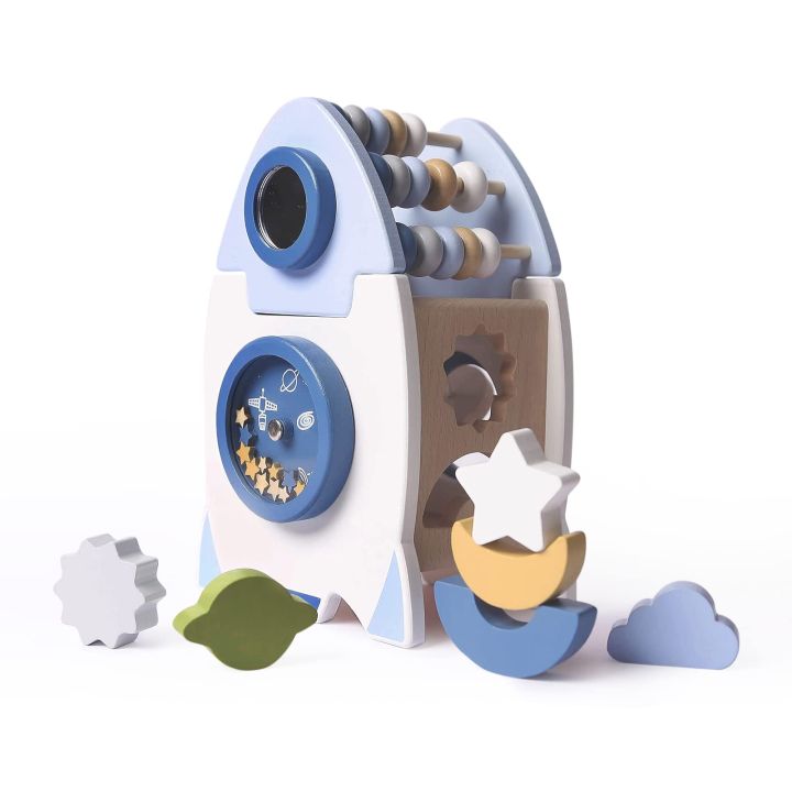 Educational Sensory Activity Busy Cube Baby Space rocket toy, wooden ...