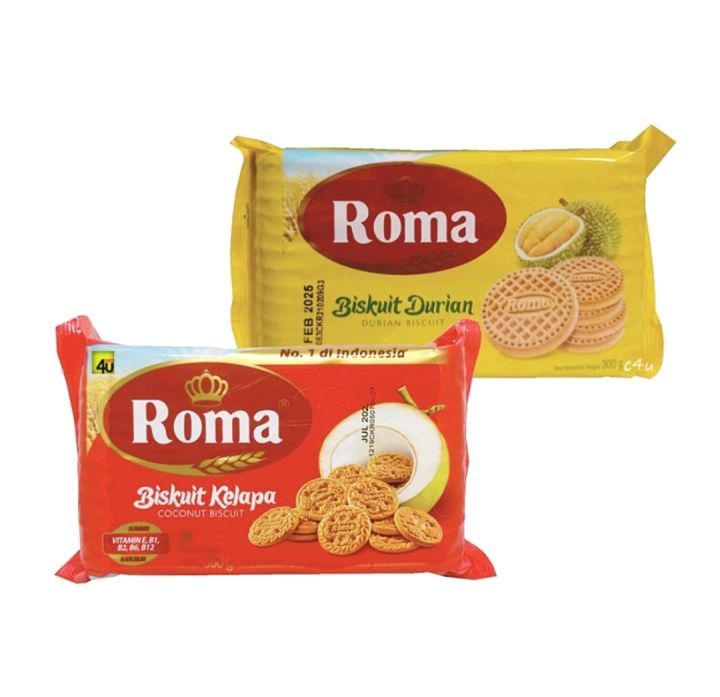 ROMA Kelapa Roma Durian 300 Gr Biskuit Kelapa Roma 1 Dus isi 28 ...
