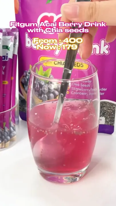 Fitgum Acai Berry Drink With Chia Seeds Glutathione Collagen Beauty ...