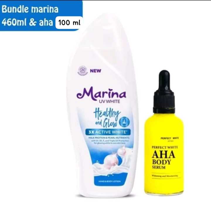 MARINA UV WHITE HEALTHY & GLOW BODY LOTION 460 ML + PERFECT WHITE AHA ...