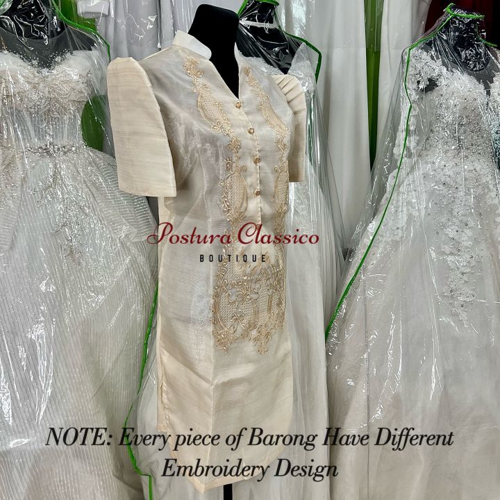 Ladies Barong Mc Dress w/ Beige Embroidery Design Modern Filipiniana ...