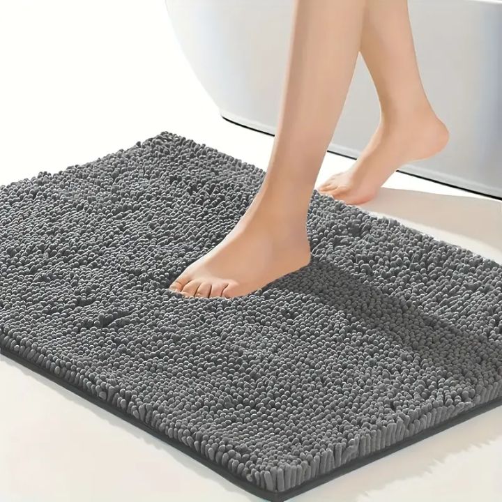 Chenille Shaggy Bath Mat Anti-Slip Water Absorbent Floor Rug Non-Slip ...