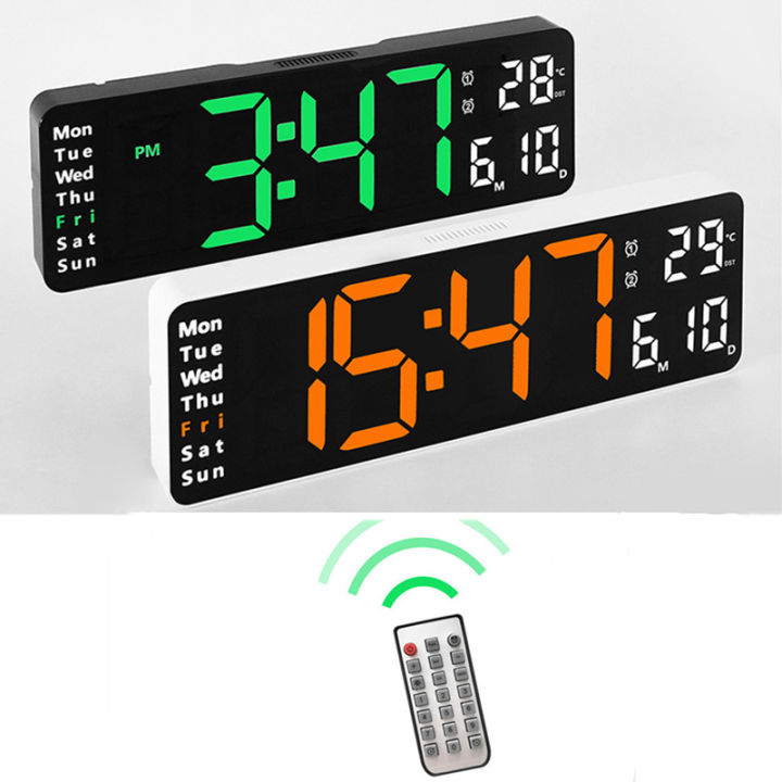 Large Digital Wall Clock Remote Control Temp Date Week Display Timer ...