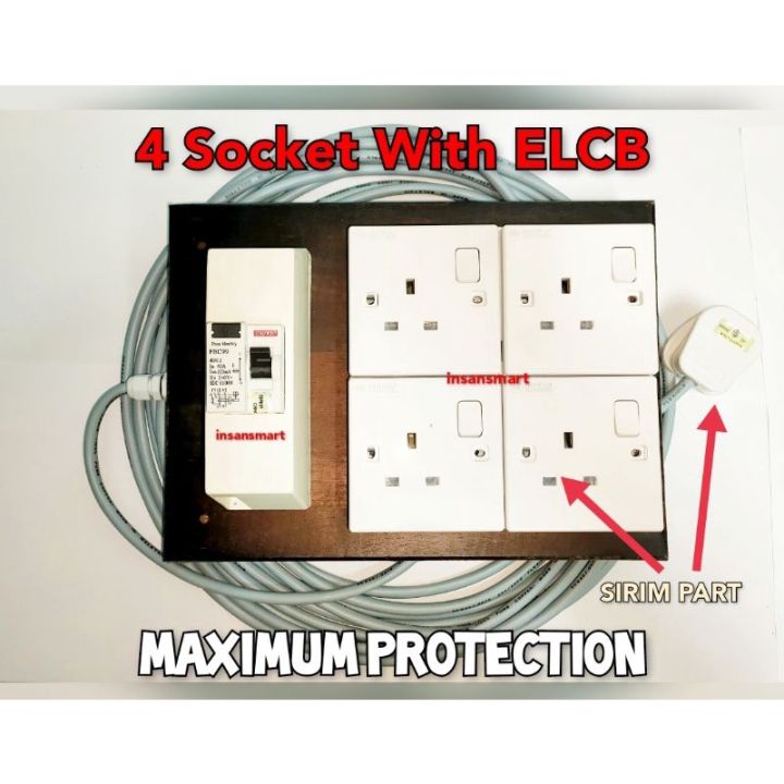 Heavy Duty 4 Way 13A Switch Socket With ELCB / RCCB Protection. | Lazada