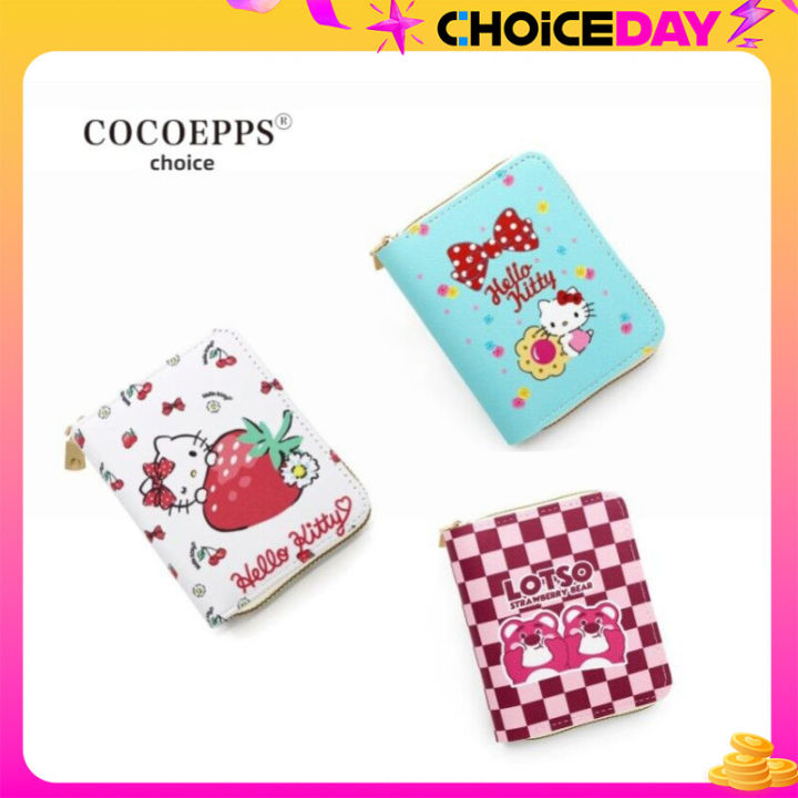 COCOEPPS กระเป๋ากระเป๋าสตางค์ใบสั้นการ์ตูนน่ารักสไตล์เกาหลี,กระเป๋าซิปการ์ดพกพาดีไซน์หลายกริด ...