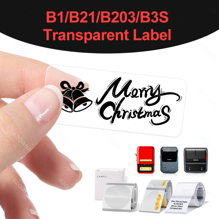 B21 Transparent Label Paper Roll Clear Name Sticker Waterproof Self Adhesive Barcode for Niimbot ...