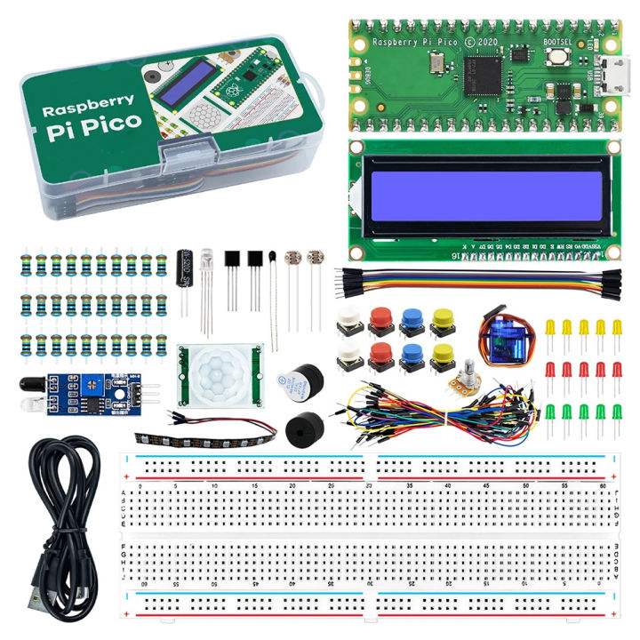 For Raspberry Pi Pico RP2040 Development Board Starter Kit LCD1602 Display Module 9G Servo ...