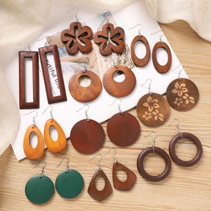 Retro Wooden Earrings Women's Ethnic Style Holiday Fashion Jewelry out ...