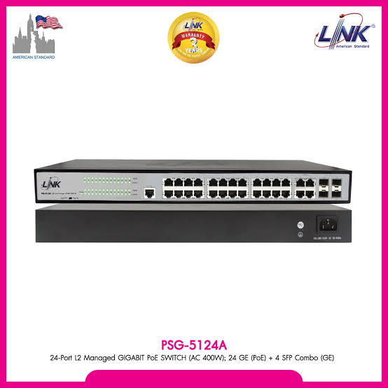 สวิช Link PSG-5124A Manged Switch L2 PoE 24-Port Gigabit Ethernet (400W ...