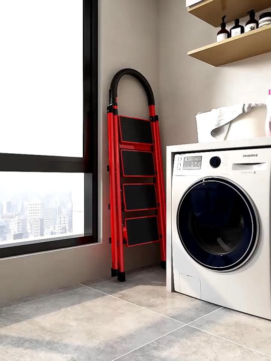 Household Indoor Folding Ladder Thickened Steel Pipe Herringbone Ladder ...