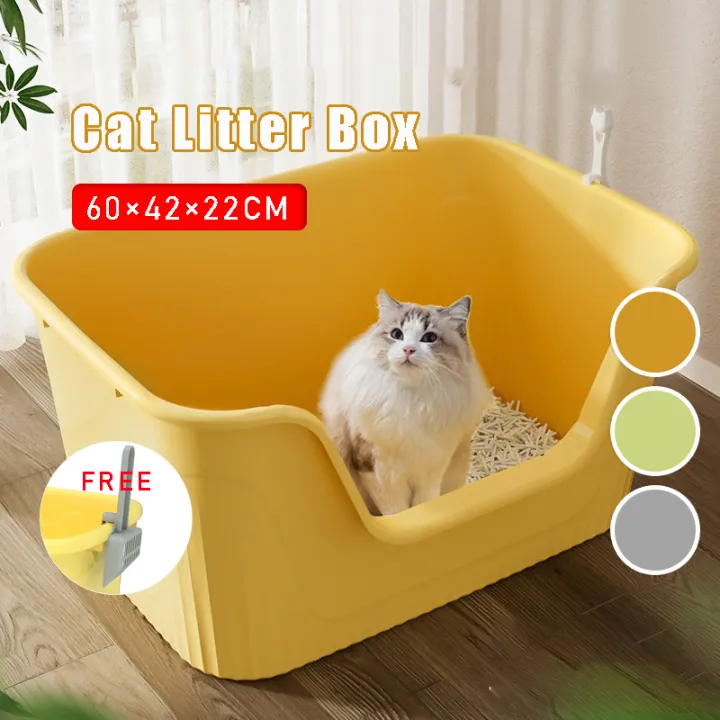 XXL Extra Deep Cat Litter Box with Scoop Open Top Cat Toilet Kucing ...