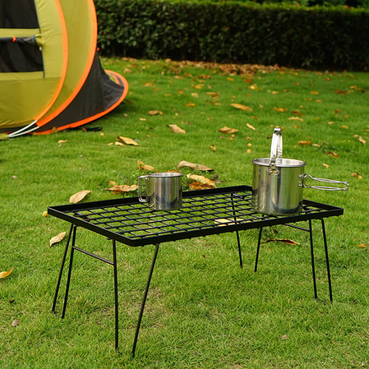 Multipurpose Foldable Camping Stacking Storage Rack Black Steel Table ...