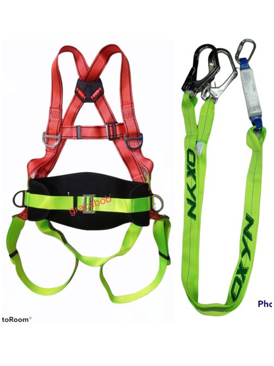 Full body harness with back support and double webbing lanyard | Lazada PH