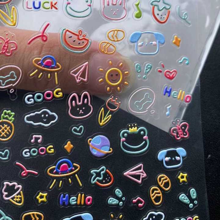 Stickers 3D ติดเล็บ Dopaamine ลายหัวใจสีสันสดใส ติดตรงบนเล็บ สไตล์ ...