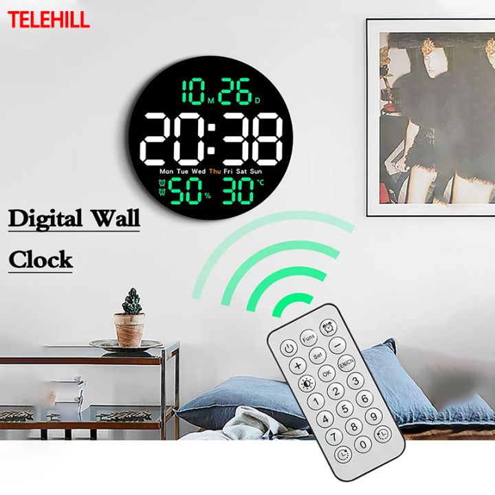 10-Inch LED Digital Wall Clock Large Screen Temperature Humidity Mute ...