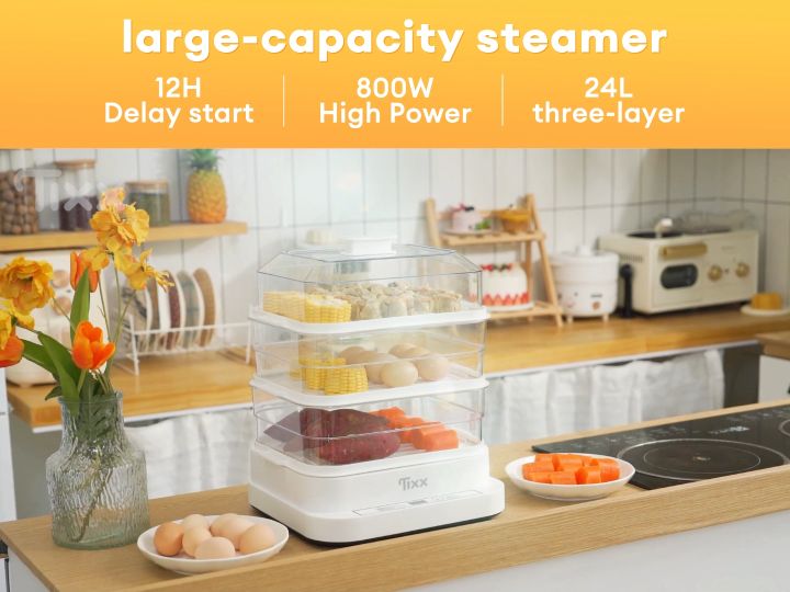 Tixx 35L Electric Steamer For Siomai Timer Egg Boiler Cooker 3 Layers ...
