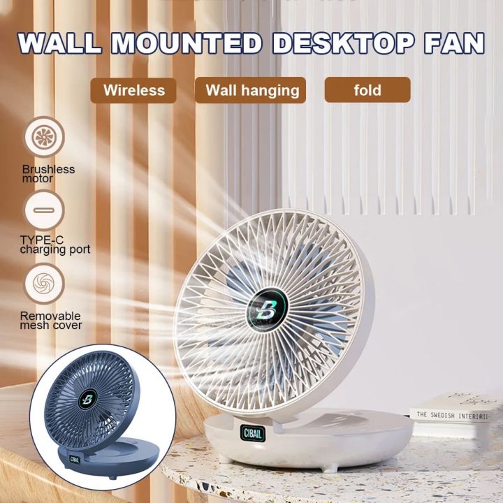 Wall-Mounted Desktop Fan Type-c Charging Portable Table Fans 3 Speeds ...