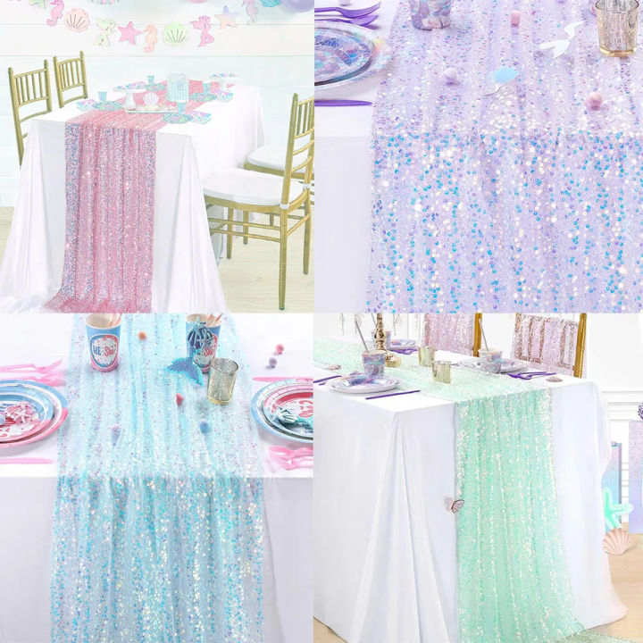 1pc Mermaid Party Table Runner Glitter Holographic Mermaid Tail Scale ...