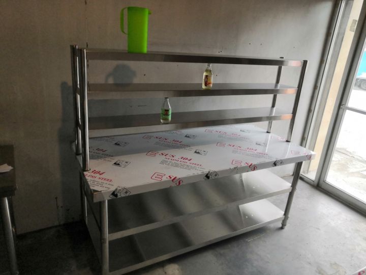 Stainless Steel 304 Prep Table with Overhead Shelves (180 cm Length ...