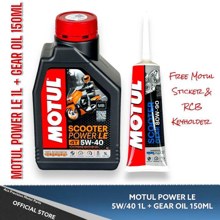 Motul Power LE 5W-40 100% Synthetic 1L + Gear Oil 80W-90 120ml/ 150ml ...