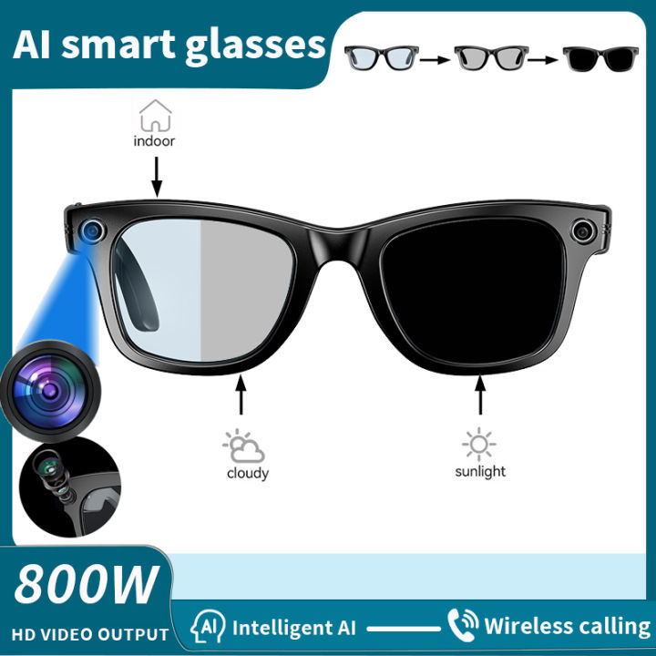 LIGE 800W Pixel AI Smart Camera Sunglasses Bluetooth Call Micro Music ...
