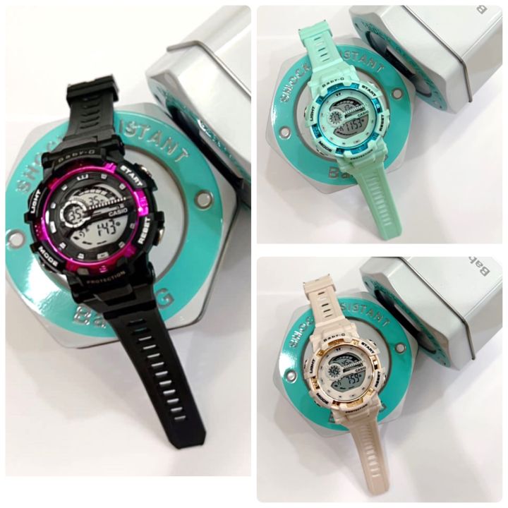 Baby_G digital watch macaron and black colour with date and light free ...