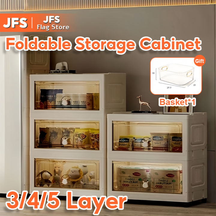 JFS Flip Top Storage Box Foldable Storage Cabinet with Wheels Dust ...