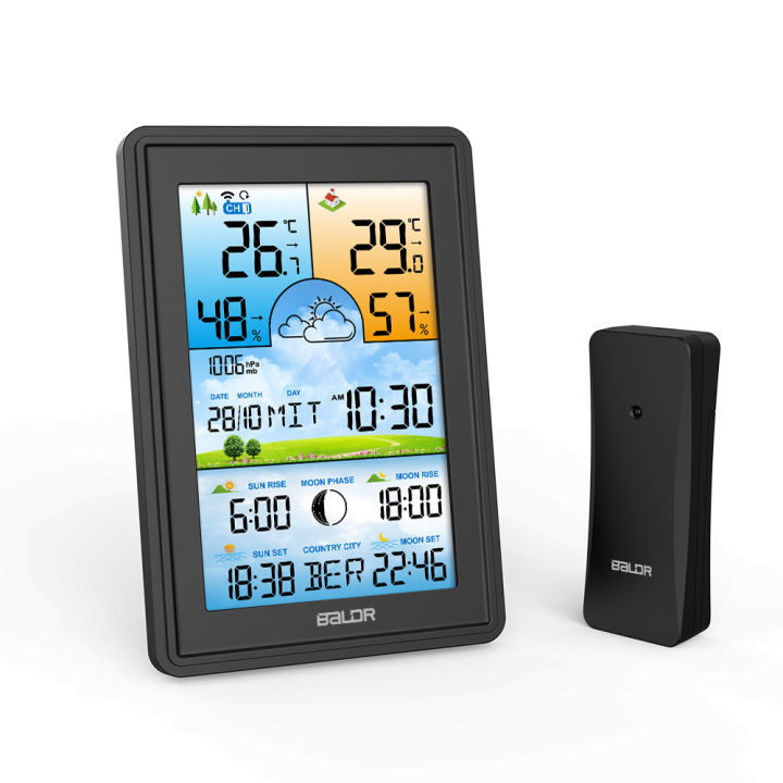 Baldr Wireless Digital Color Display Weather Station Clock Barometer ...