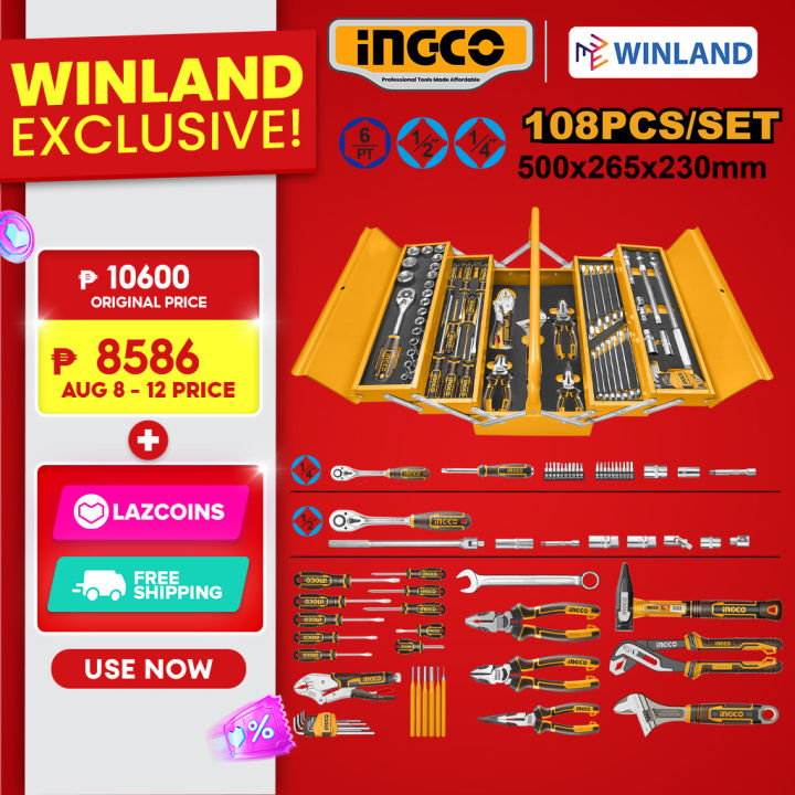 Ingco by Winland 108pcs Industrial Hand Tool Chest Set HTCS151081 ING ...