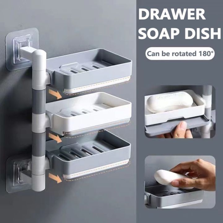 Drilling-Free Soap Holder Wall Mounted Three Layer Soap Organizer Soap ...