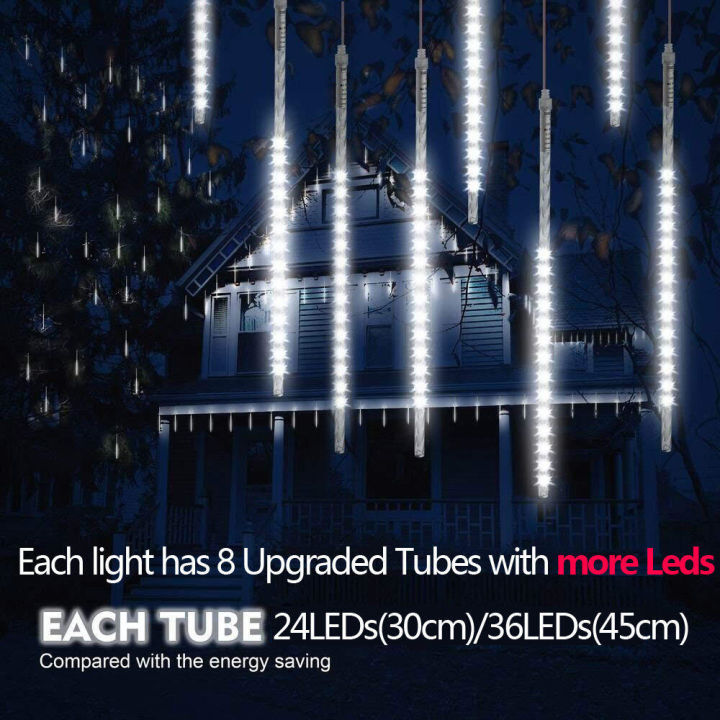 8 Tubes/Set LED 30cm Meteor Shower Solar Lamp Falling Rain Fairy String ...