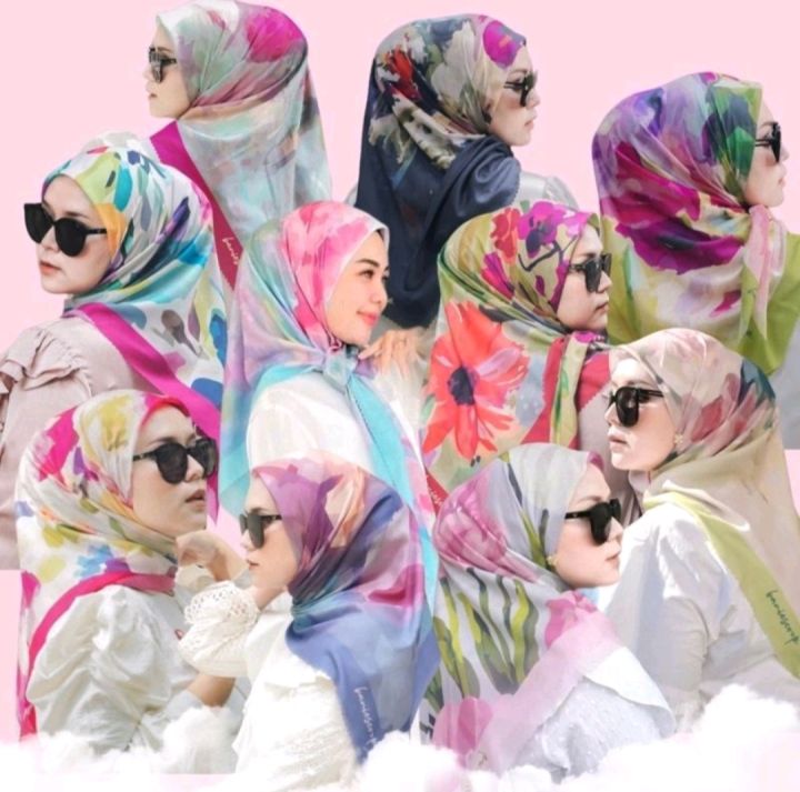 (Part 1) Hijab Segi Empat Baniescoop Motif Bunga Voal / Kerudung Motif ...