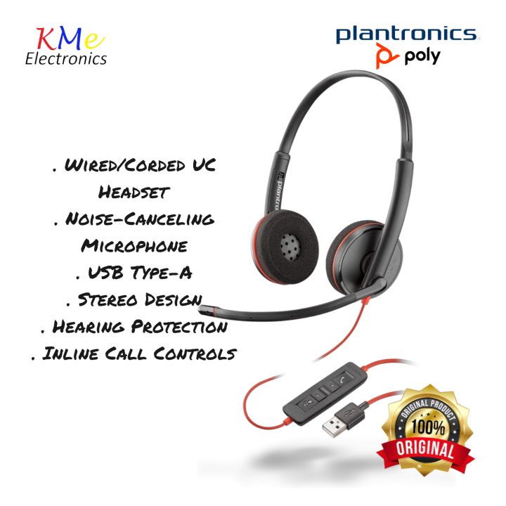 Original Plantronics Poly Blackwire C3220 Wired Headset USB-A | USB-C ...