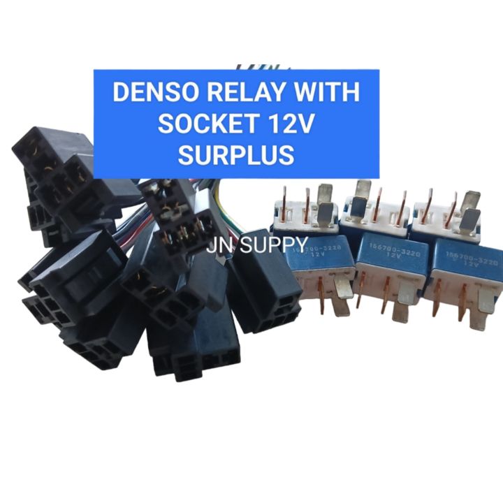[1 SET] ORIGINAL DENSO RELAY & SOCKET WITH AUTO WIRE 30A 4 PIN BLUE ...