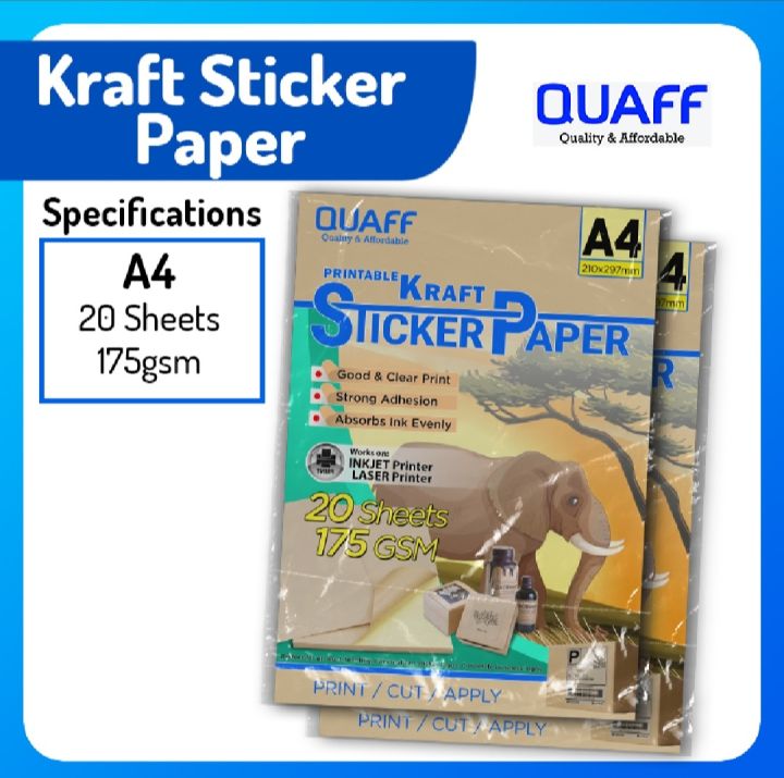 Quaff Kraft Sticker Paper A4 175 gsm / 20 sheets | Lazada PH