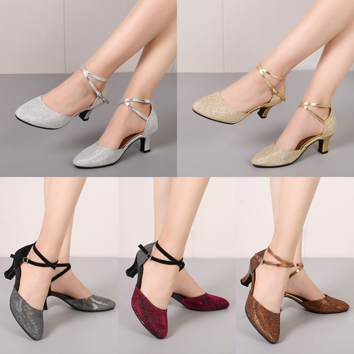 Women's Latin Dance Shoes with Soft Bottom Silver Square Dance Shoes ...