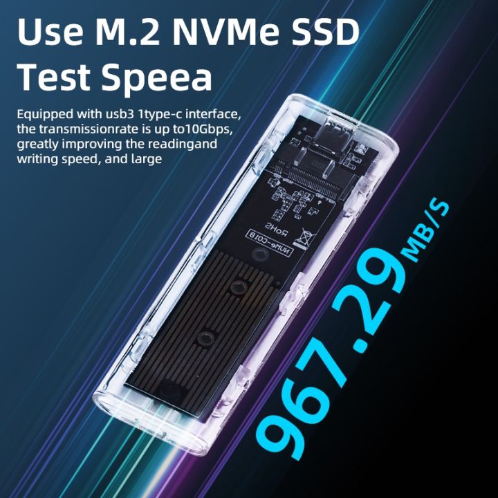 M.2 NVME PCIe NGFF SATA Dual Protocol SSD Case Clear USB Type C 10Gbps PCI-E M2 SSD Transparent ...