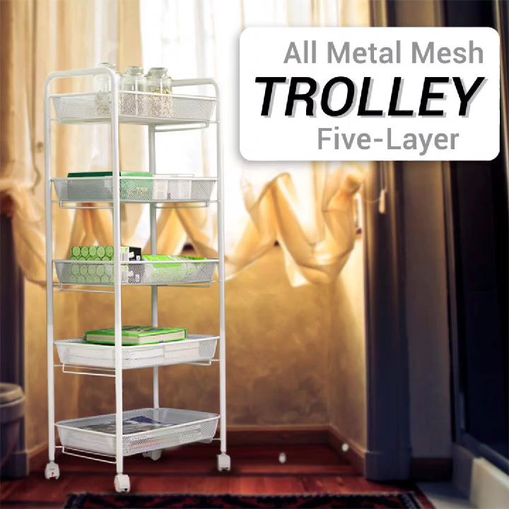 Four-tiered Kitchen Metal Mesh Wire Trolley Storage Cart Rack Organizer ...