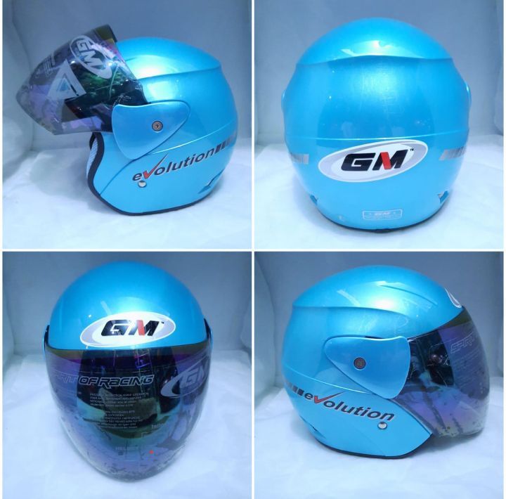 HELM GM EVOLUTION SOLID ICE BLUE BIRU MUDA KACA PELANGI HELM ORIGINAL ...