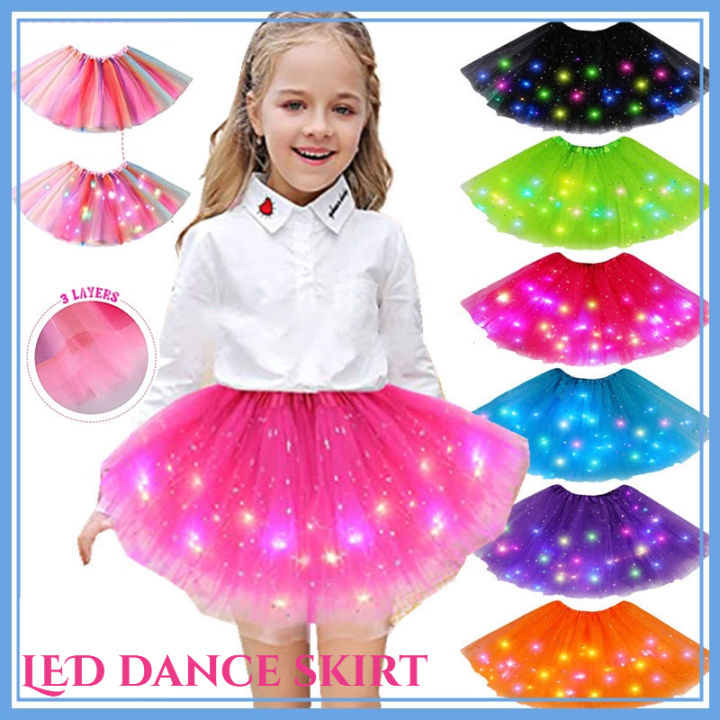 Kids Girls Baby Sequin Tutu Skirt LED Light Up Pettiskirt Ballet ...