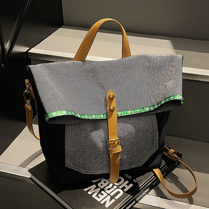 New 2025 Large Capacity Denim Color Block Women's Handbag Retro Fashion ...