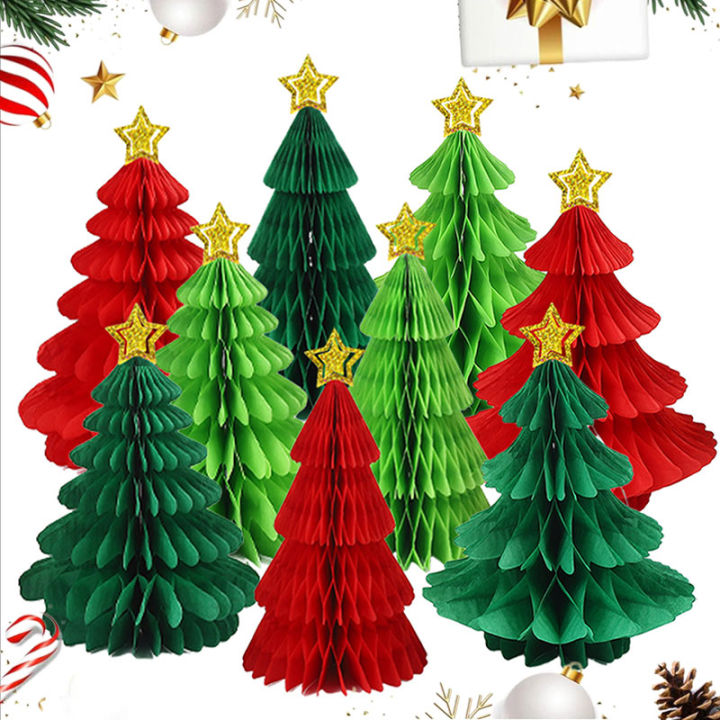 YESPERY 3D Christmas Tree Pendant Honeycomb Ball Paper Lantern Hanging ...