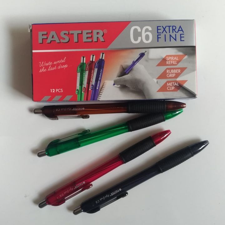 bolpen faster C6 hitam ketebelan 0.7 isi 12 pcs | Lazada Indonesia