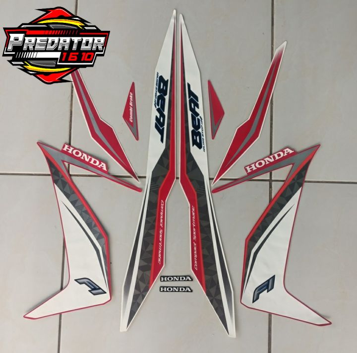 stiker striping honda beat fi esp iss 2016 2017 putih merah lis body ...