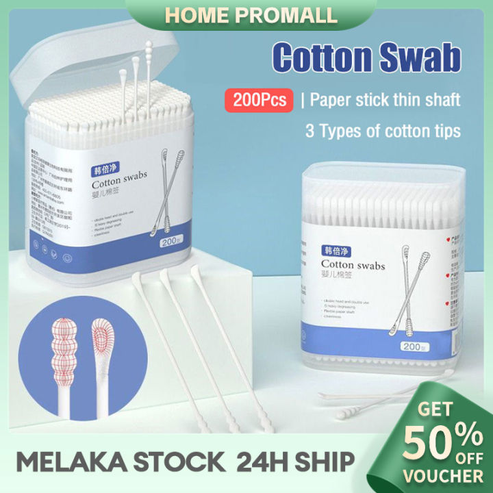 200 Pcs Double Screw Cotton Swab Safety Soft Cotton Buds Clean Ears ...